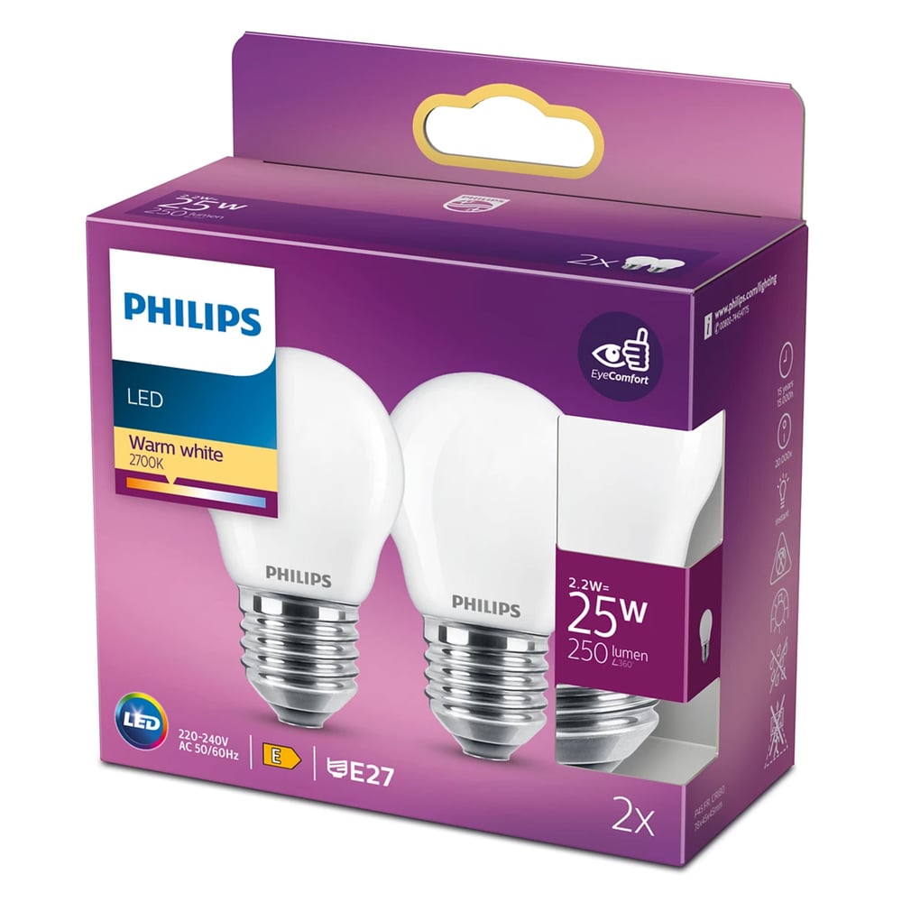Philips Philips LED-lampa klot frostad E27 250 lm 2-pack - Philips ...