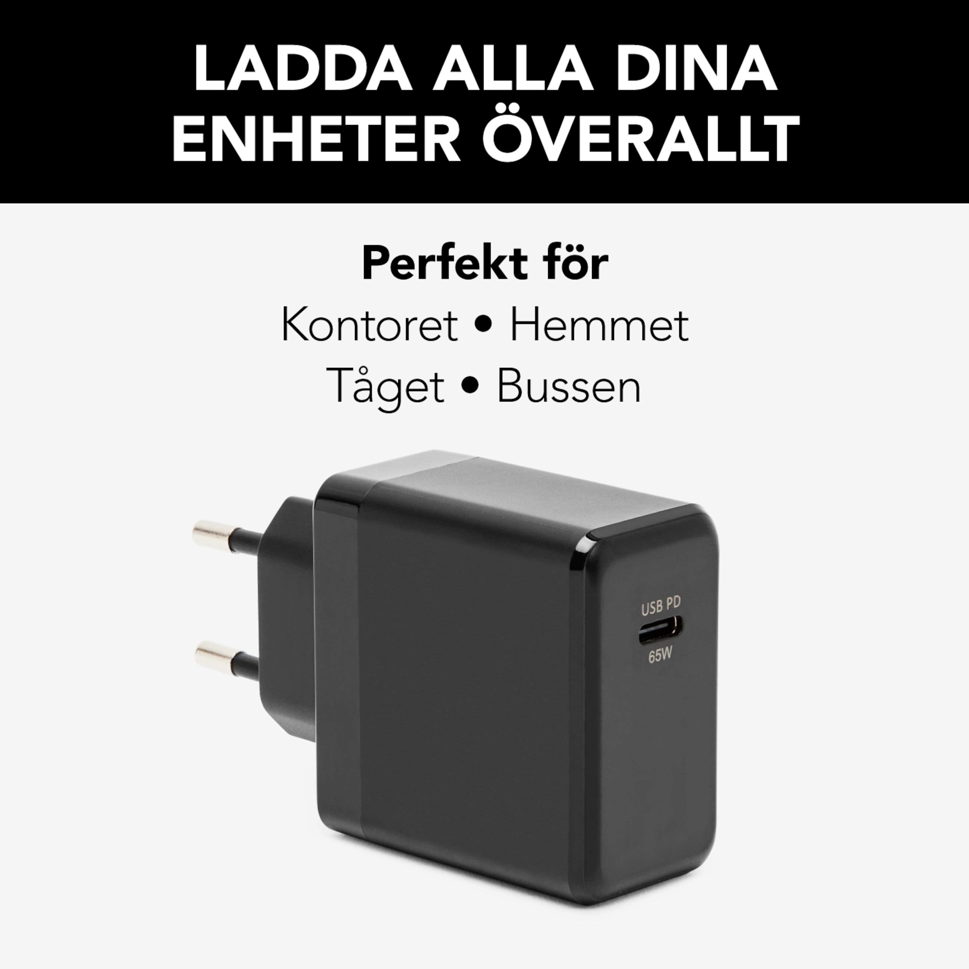 Linocell GaN USB-C Laddare PD 65 W - USB-laddare | Kjell.com