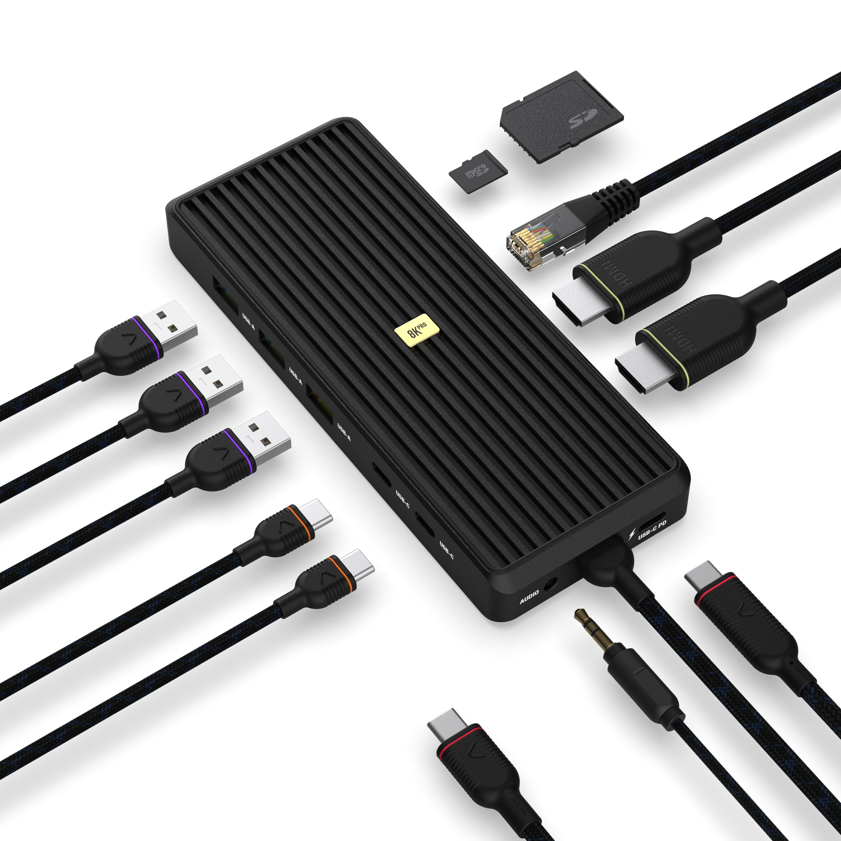 Unisynk USB-C-Hub 12 porter 8K for to skjermer - USB-C-dokkingstasjon ...