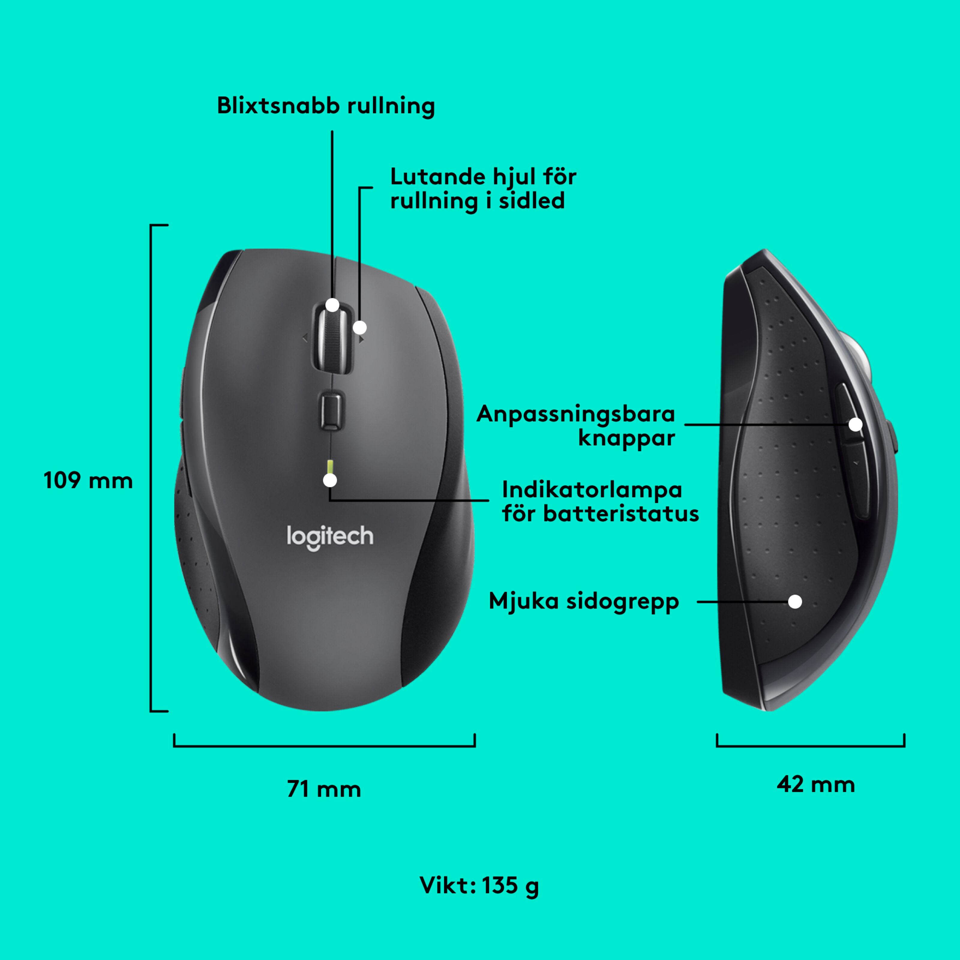 Logitech M705 Trådlös datormus - Ergonomiska möss | Kjell.com