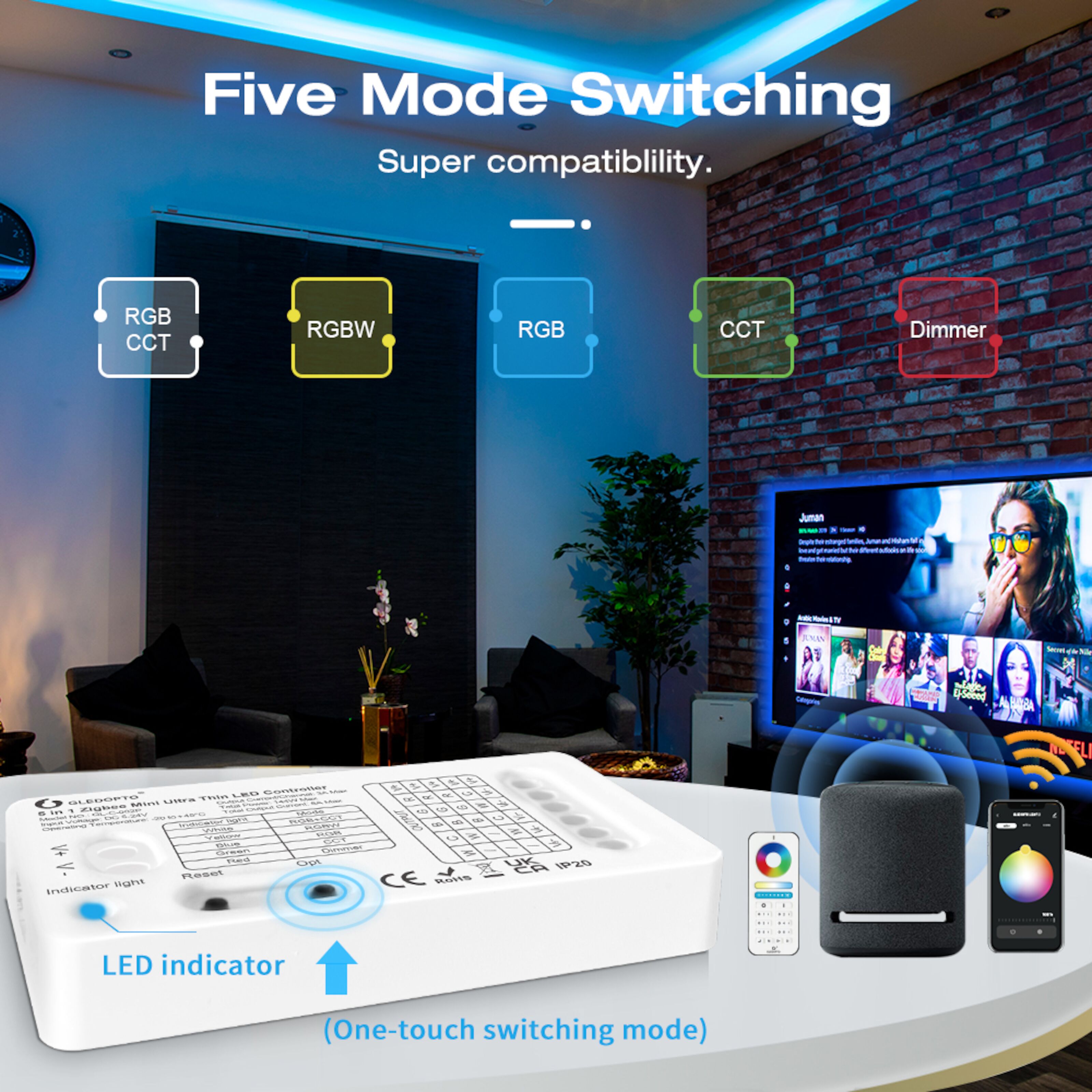 Gledopto 5 in 1 Mini Zigbee-Controller för LED-belysning ...