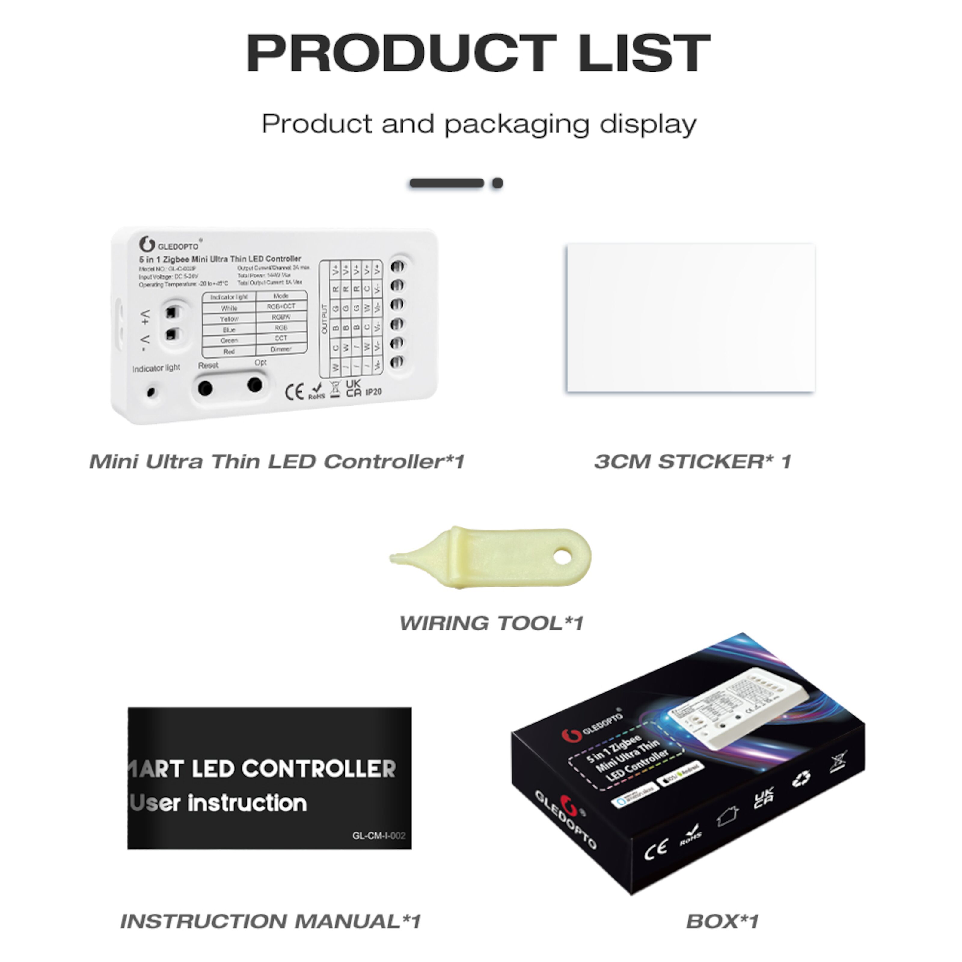 Gledopto 5 in 1 Mini Zigbee-Controller för LED-belysning ...