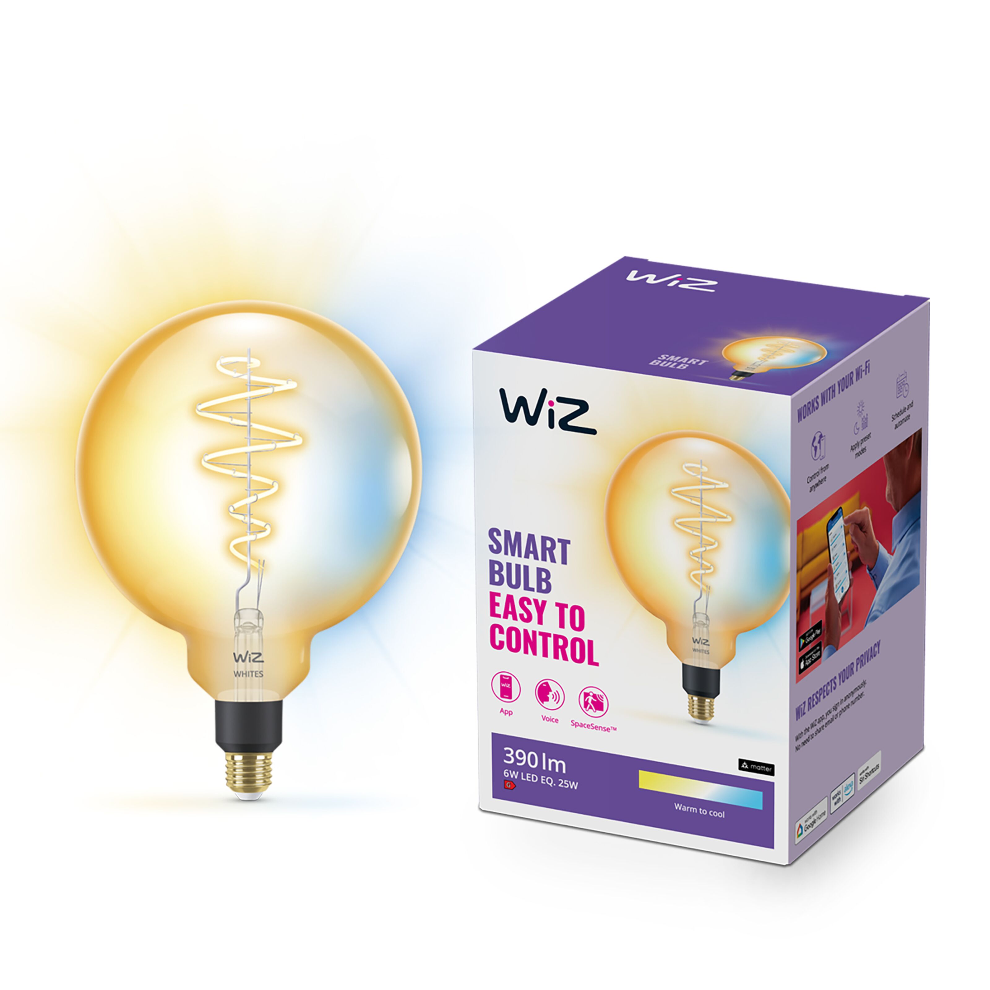 WiZ Amber Filament G200 Smart LED-lampa E27 390 lm - WIZ smarta hem ...