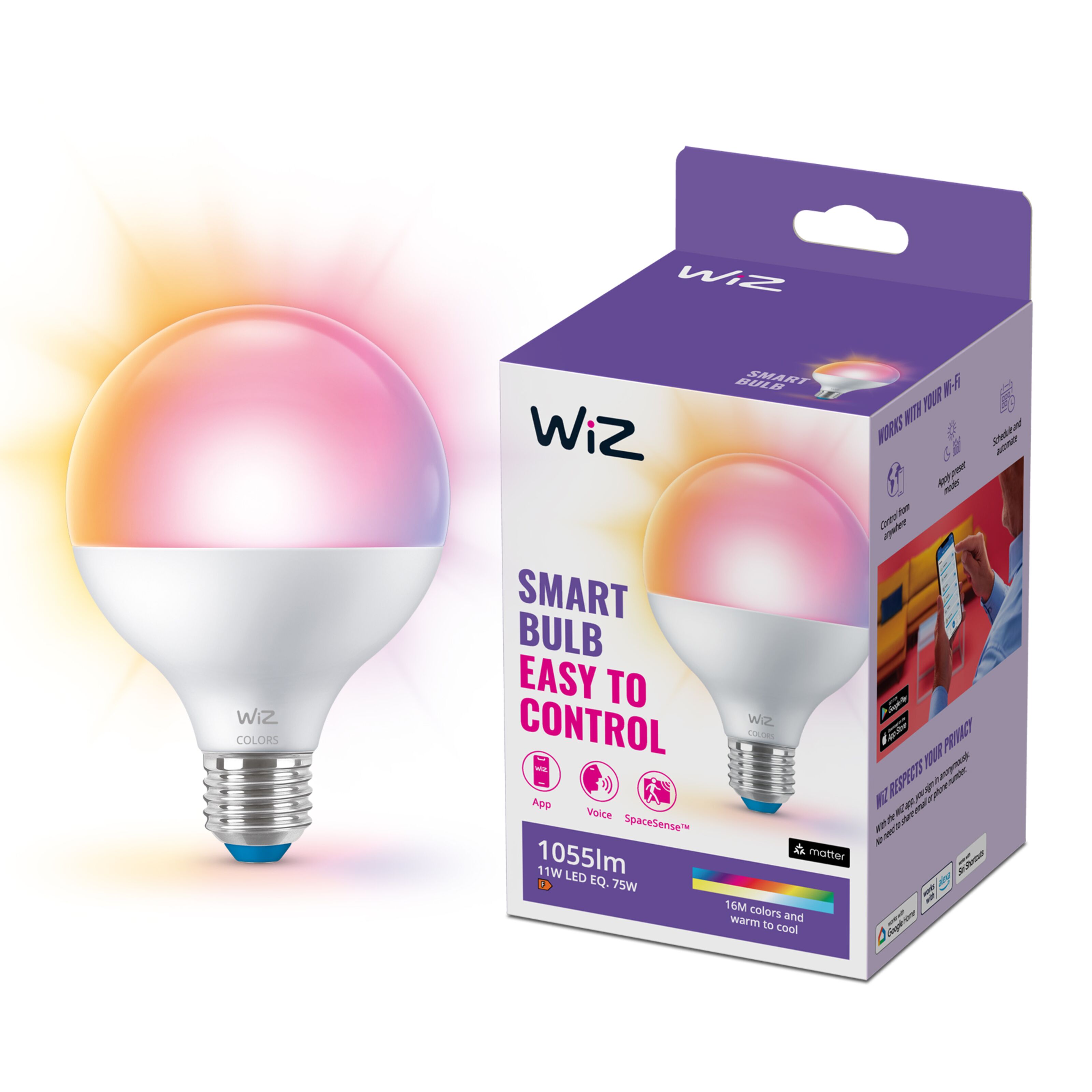 WiZ Color G95 Smart LED-lampa E27 1055 lm - Smarta lampor Wifi | Kjell.com