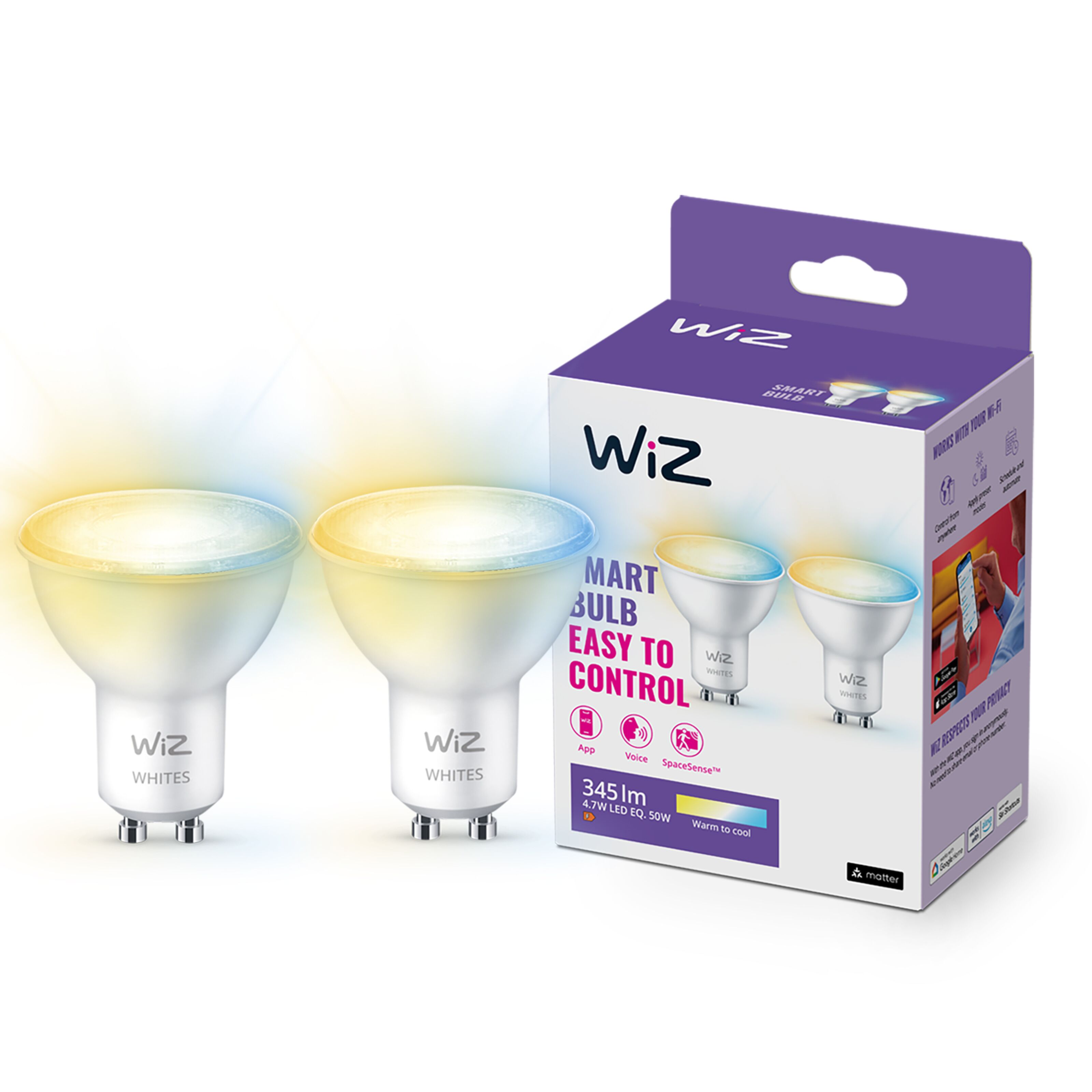 WiZ GU10 Smart LED-lampa 345 lm 2-pack - WIZ smarta hem | Kjell & Company