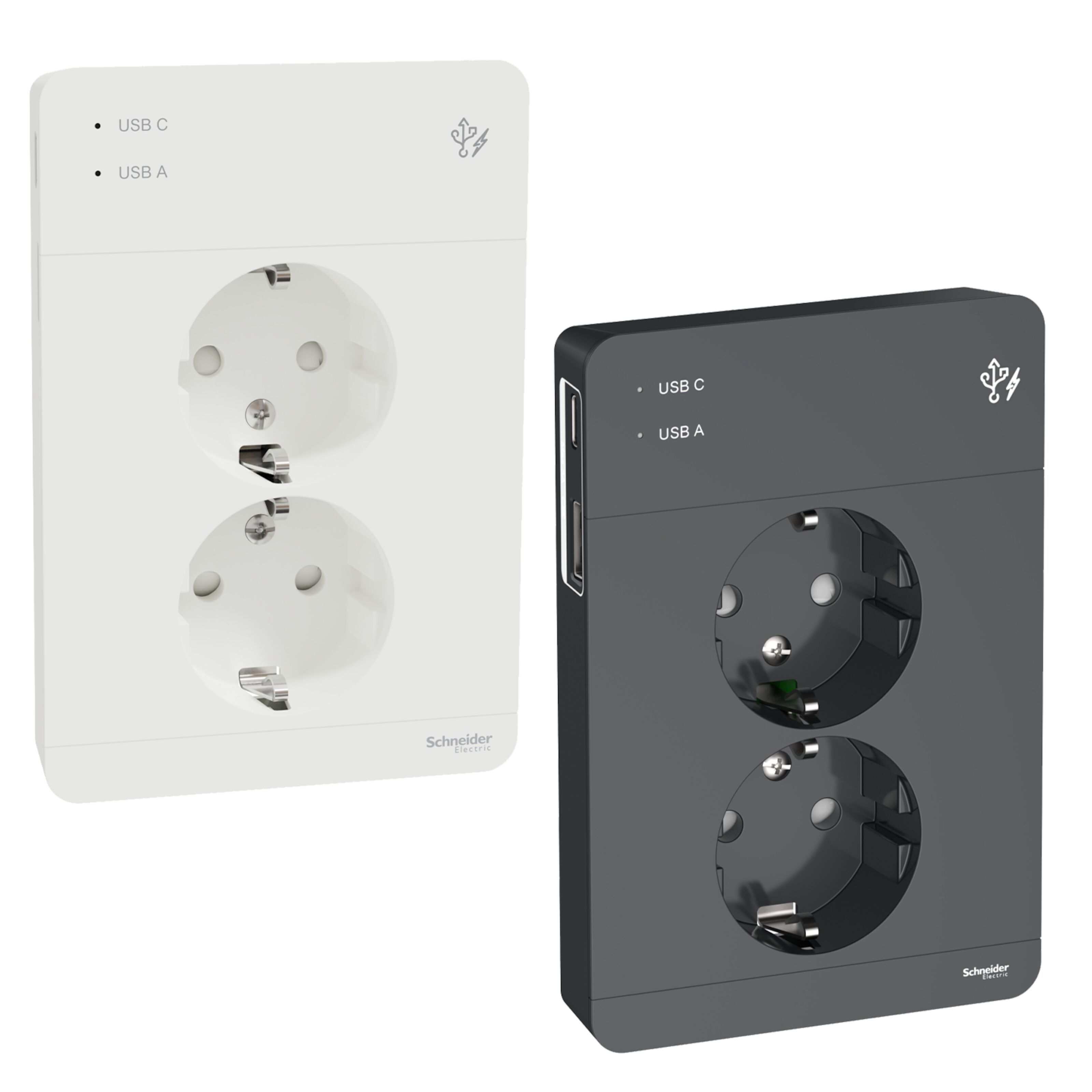 Schneider Electric Exxact Jordat vägguttag med USB-portar - Vägguttag ...