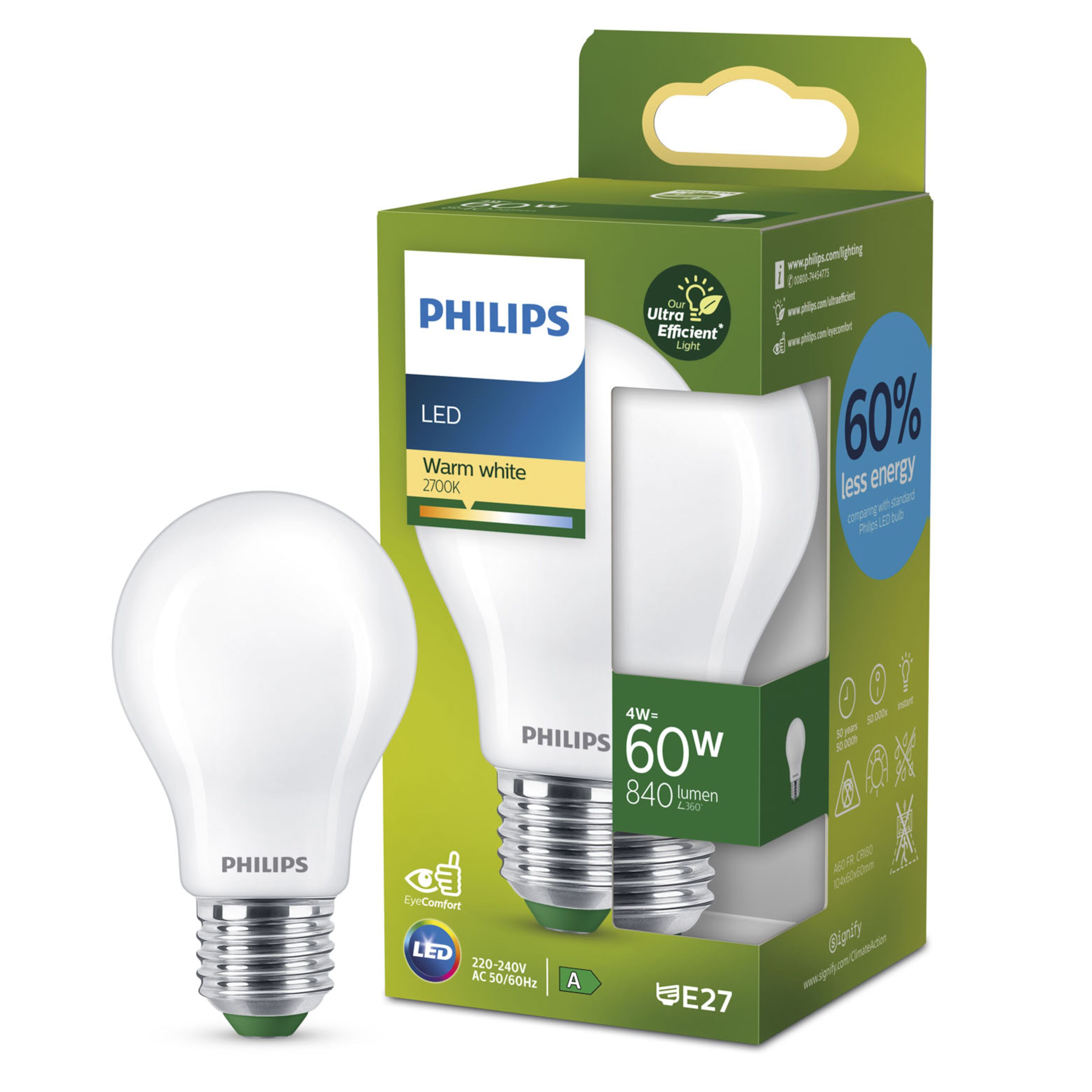 Philips Ultra Efficient E27 LED-lampa 840 lm - E27-lampor | Kjell & Company